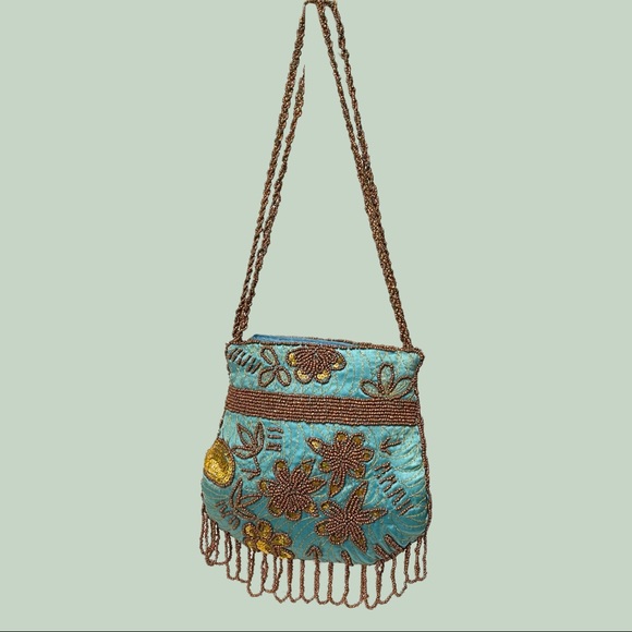 Vintage | Bags | Vintage Turquoise Color Evening Bag With Gold Sequins ...